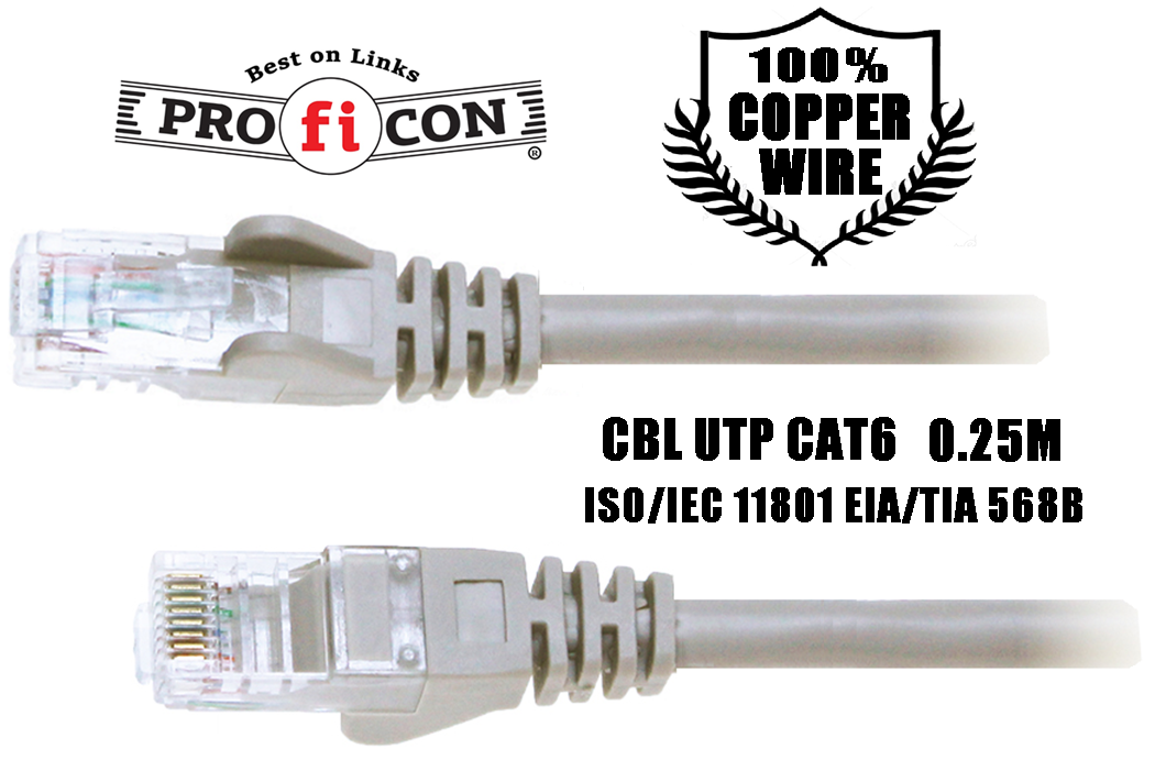 PROFICON CBL UTP CAT6 0.25M καλώδιο δικτύου OFC χαλκού για συνδέσεις patch υψηλής ποιότητας